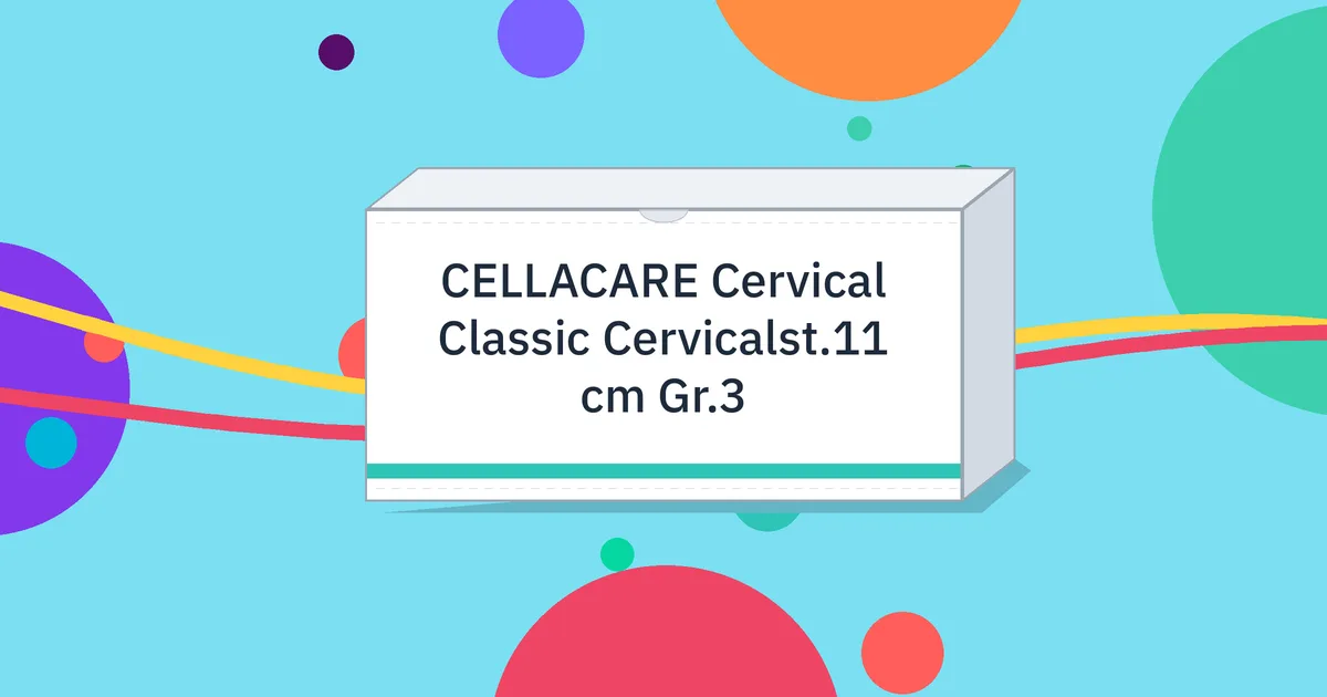 Symbolbild: Packung mit der Aufschrift CELLACARE Cervical Classic Cervicalst.11 cm Gr.3 (PZN 11125064) – Verfügbarkeit und Bezug in Apotheken in Frankfurt am Main