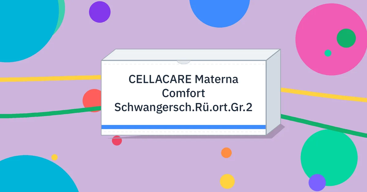 Symbolbild: Packung mit der Aufschrift CELLACARE Materna Comfort Schwangersch.Rü.ort.Gr.2 (PZN 14039879) – Verfügbarkeit und Bezug in Apotheken in Frankfurt am Main