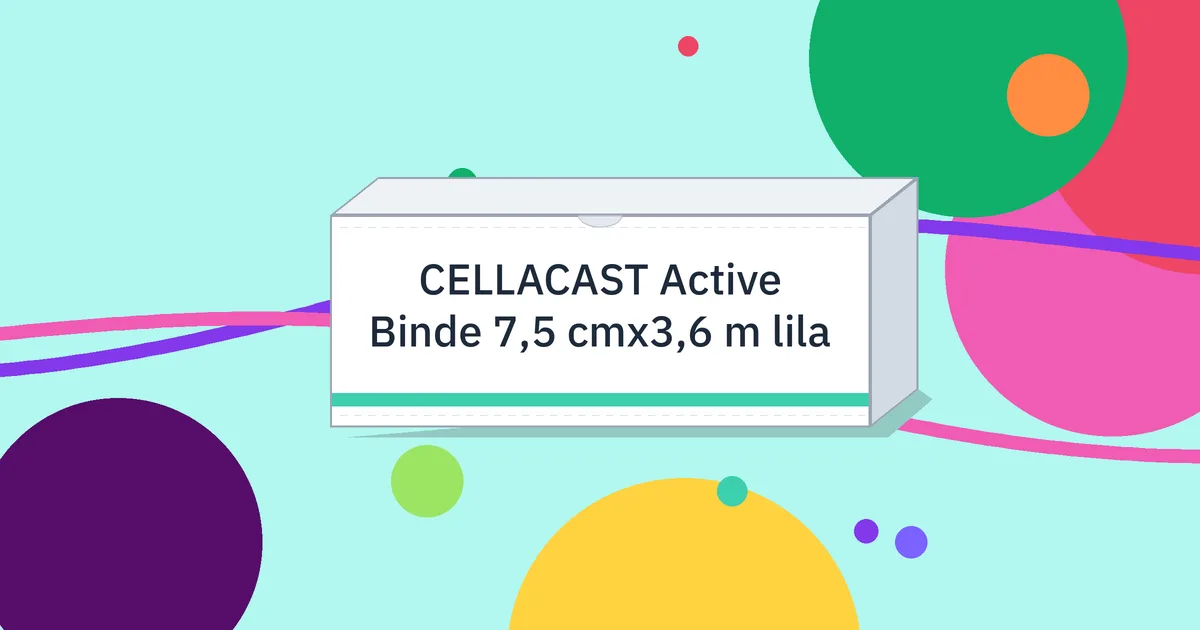 Symbolbild: Packung mit der Aufschrift CELLACAST Active Binde 7,5 cmx3,6 m lila (PZN 14264435) – Verfügbarkeit und Bezug in Apotheken in Frankfurt am Main