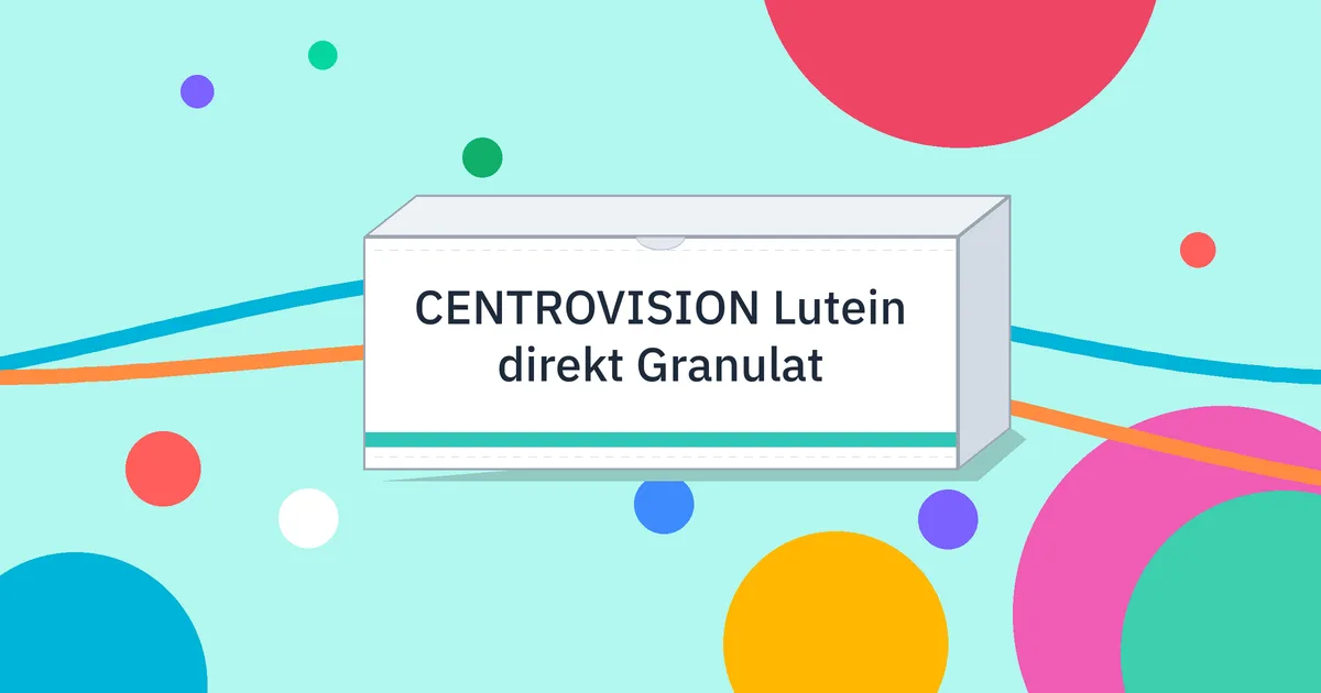 Symbolbild: Packung mit der Aufschrift CENTROVISION Lutein direkt Granulat (PZN 16360315) – Verfügbarkeit und Bezug in Apotheken in Frankfurt am Main