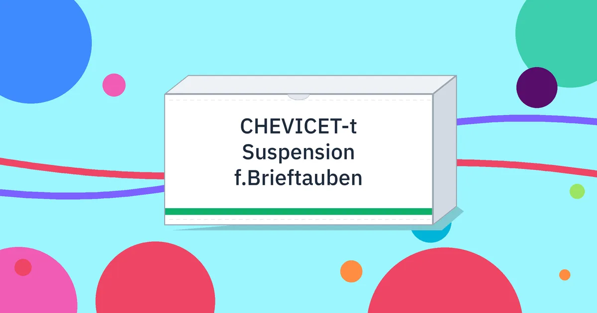Symbolbild: Packung mit der Aufschrift CHEVICET-t Suspension f.Brieftauben (PZN 04221198) – Verfügbarkeit und Bezug in Apotheken in Frankfurt am Main