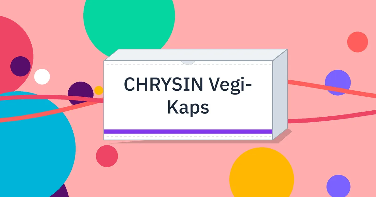 Symbolbild: Packung mit der Aufschrift CHRYSIN Vegi-Kaps (PZN 13746600) – Verfügbarkeit und Bezug in Apotheken in Frankfurt am Main