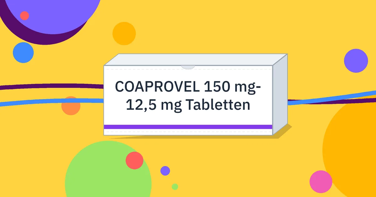 Symbolbild: Packung mit der Aufschrift COAPROVEL 150 mg-12,5 mg Tabletten (PZN 06148229) – Verfügbarkeit und Bezug in Apotheken in Frankfurt am Main