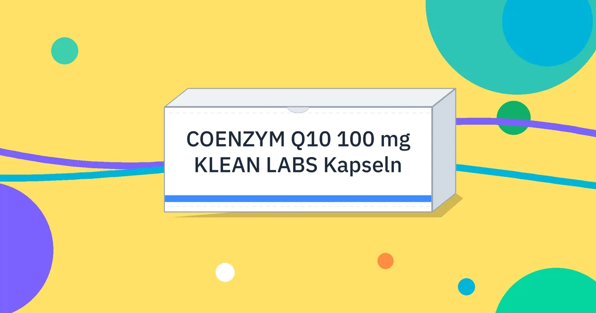 Symbolbild: Packung mit der Aufschrift COENZYM Q10 100 mg KLEAN LABS Kapseln (PZN 18704463) – Verfügbarkeit und Bezug in Apotheken in Frankfurt am Main