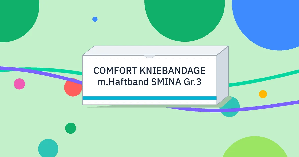 Symbolbild: Packung mit der Aufschrift COMFORT KNIEBANDAGE m.Haftband SMINA Gr.3 (PZN 20162816) – Verfügbarkeit und Bezug in Apotheken in Frankfurt am Main