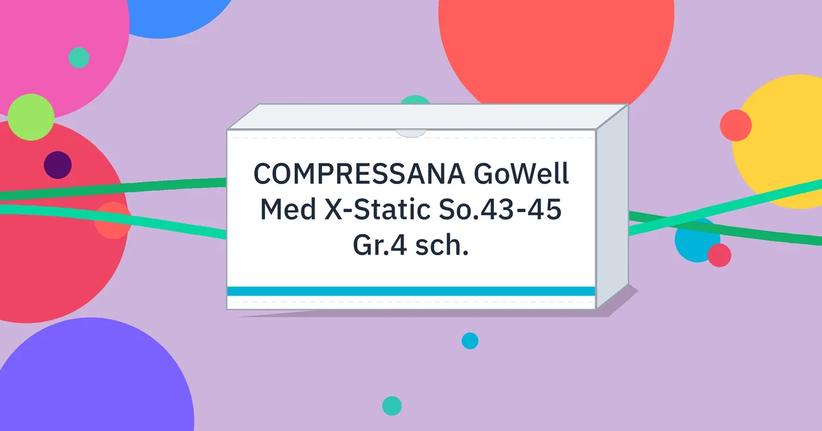 Symbolbild: Packung mit der Aufschrift COMPRESSANA GoWell Med X-Static So.43-45 Gr.4 sch. (PZN 03116938) – Verfügbarkeit und Bezug in Apotheken in Frankfurt am Main