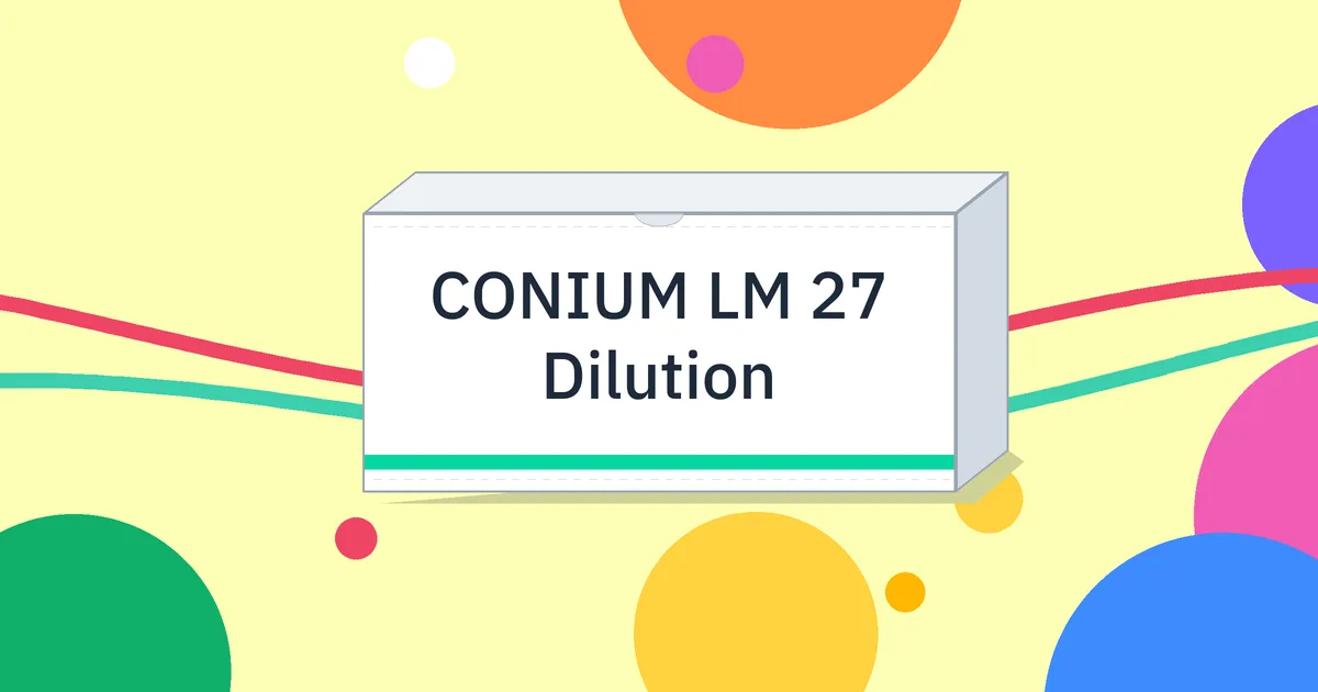 Symbolbild: Packung mit der Aufschrift CONIUM LM 27 Dilution (PZN 12833225) – Verfügbarkeit und Bezug in Apotheken in Frankfurt am Main