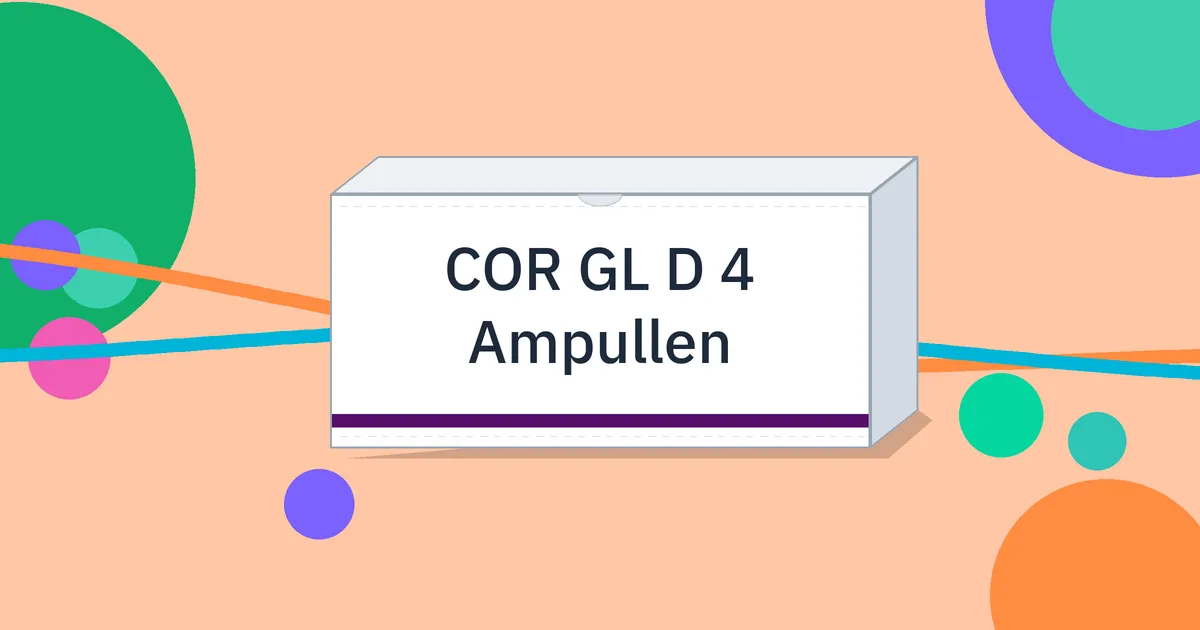 Symbolbild: Packung mit der Aufschrift COR GL D 4 Ampullen (PZN 02829820) – Verfügbarkeit und Bezug in Apotheken in Frankfurt am Main