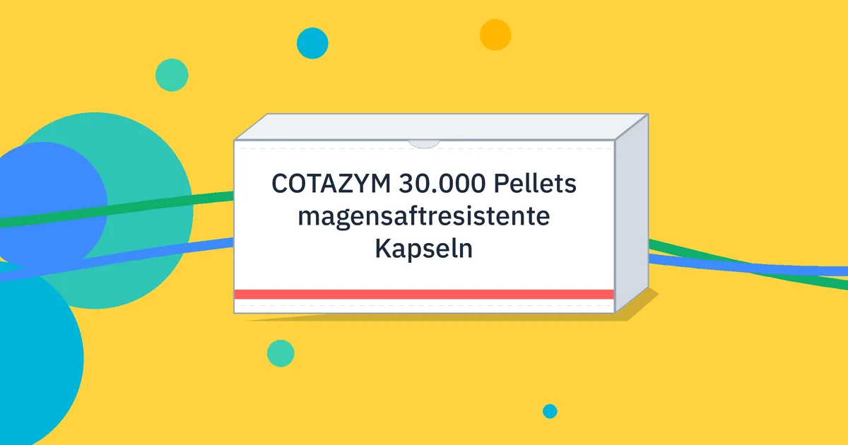 Symbolbild: Packung mit der Aufschrift COTAZYM 30.000 Pellets magensaftresistente Kapseln (PZN 04850965) – Verfügbarkeit und Bezug in Apotheken in Frankfurt am Main