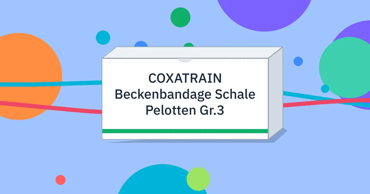 Symbolbild: Packung mit der Aufschrift COXATRAIN Beckenbandage Schale Pelotten Gr.3 (PZN 17560890) – Verfügbarkeit und Bezug in Apotheken in Frankfurt am Main