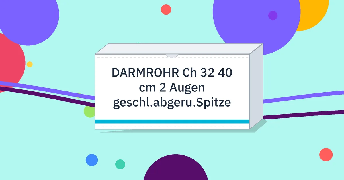 Symbolbild: Packung mit der Aufschrift DARMROHR Ch 32 40 cm 2 Augen geschl.abgeru.Spitze (PZN 10125688) – Verfügbarkeit und Bezug in Apotheken in Frankfurt am Main