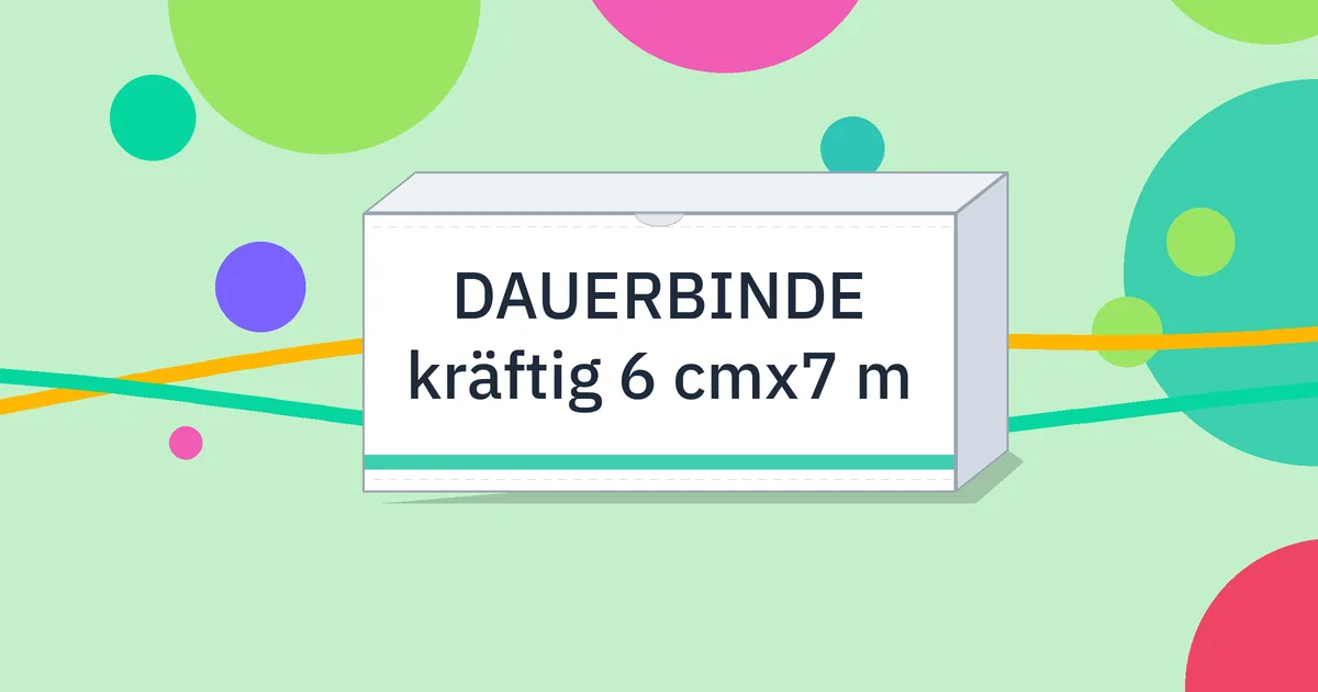 Symbolbild: Packung mit der Aufschrift DAUERBINDE kräftig 6 cmx7 m (PZN 11382370) – Verfügbarkeit und Bezug in Apotheken in Frankfurt am Main