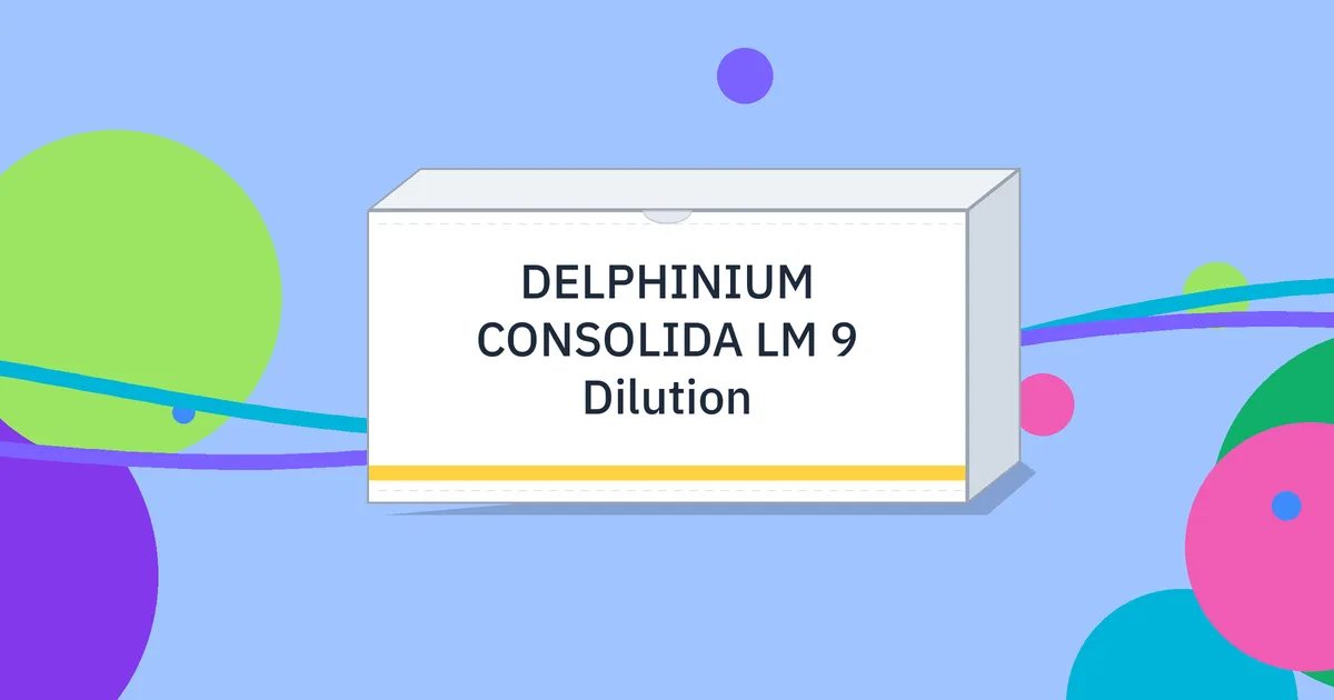 Symbolbild: Packung mit der Aufschrift DELPHINIUM CONSOLIDA LM 9 Dilution (PZN 13463262) – Verfügbarkeit und Bezug in Apotheken in Frankfurt am Main