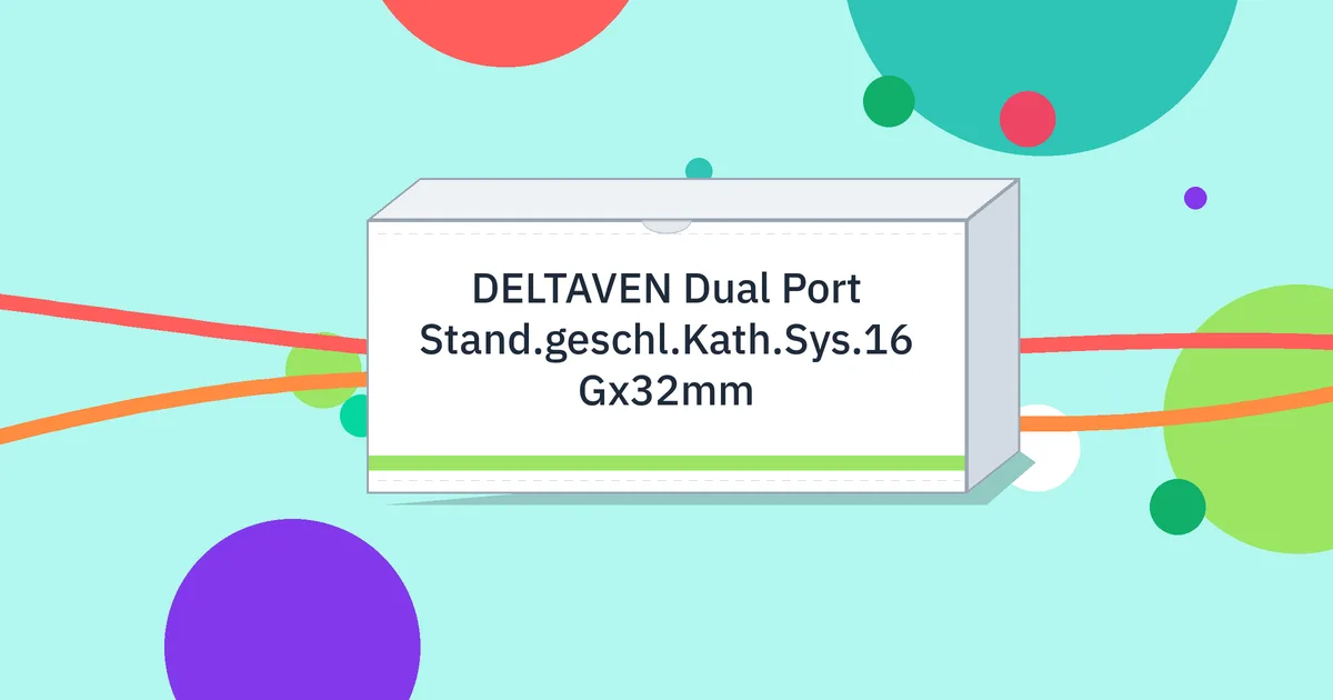 Symbolbild: Packung mit der Aufschrift DELTAVEN Dual Port Stand.geschl.Kath.Sys.16 Gx32mm (PZN 18873616) – Verfügbarkeit und Bezug in Apotheken in Frankfurt am Main