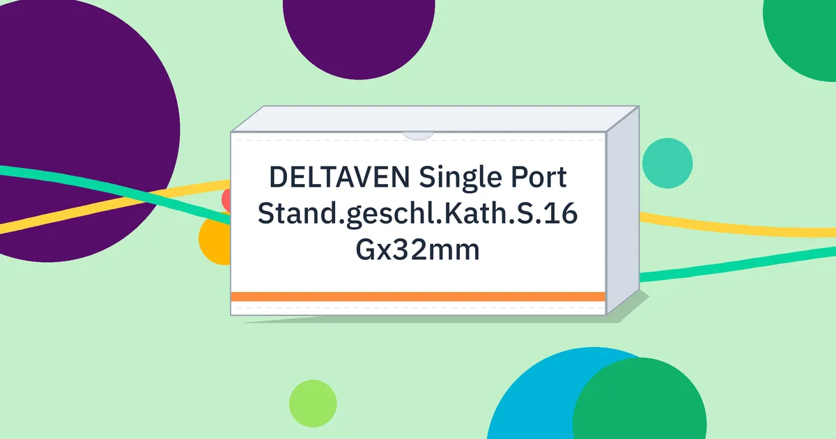 Symbolbild: Packung mit der Aufschrift DELTAVEN Single Port Stand.geschl.Kath.S.16 Gx32mm (PZN 18873444) – Verfügbarkeit und Bezug in Apotheken in Frankfurt am Main