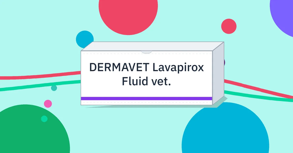 Symbolbild: Packung mit der Aufschrift DERMAVET Lavapirox Fluid vet. (PZN 18889735) – Verfügbarkeit und Bezug in Apotheken in Frankfurt am Main