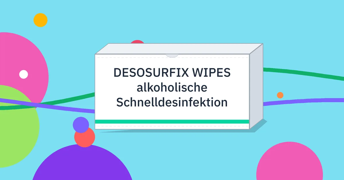 Symbolbild: Packung mit der Aufschrift DESOSURFIX WIPES alkoholische Schnelldesinfektion (PZN 17195982) – Verfügbarkeit und Bezug in Apotheken in Frankfurt am Main