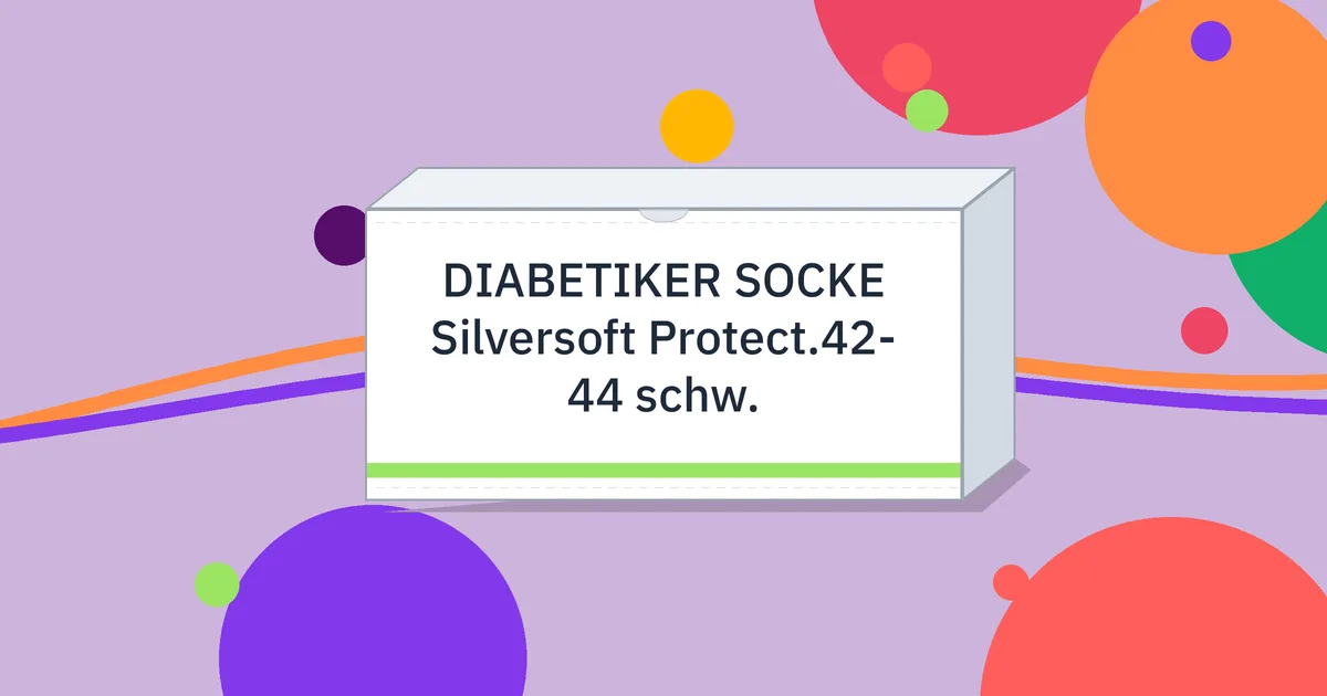 Symbolbild: Packung mit der Aufschrift DIABETIKER SOCKE Silversoft Protect.42-44 schw. (PZN 02040274) – Verfügbarkeit und Bezug in Apotheken in Frankfurt am Main