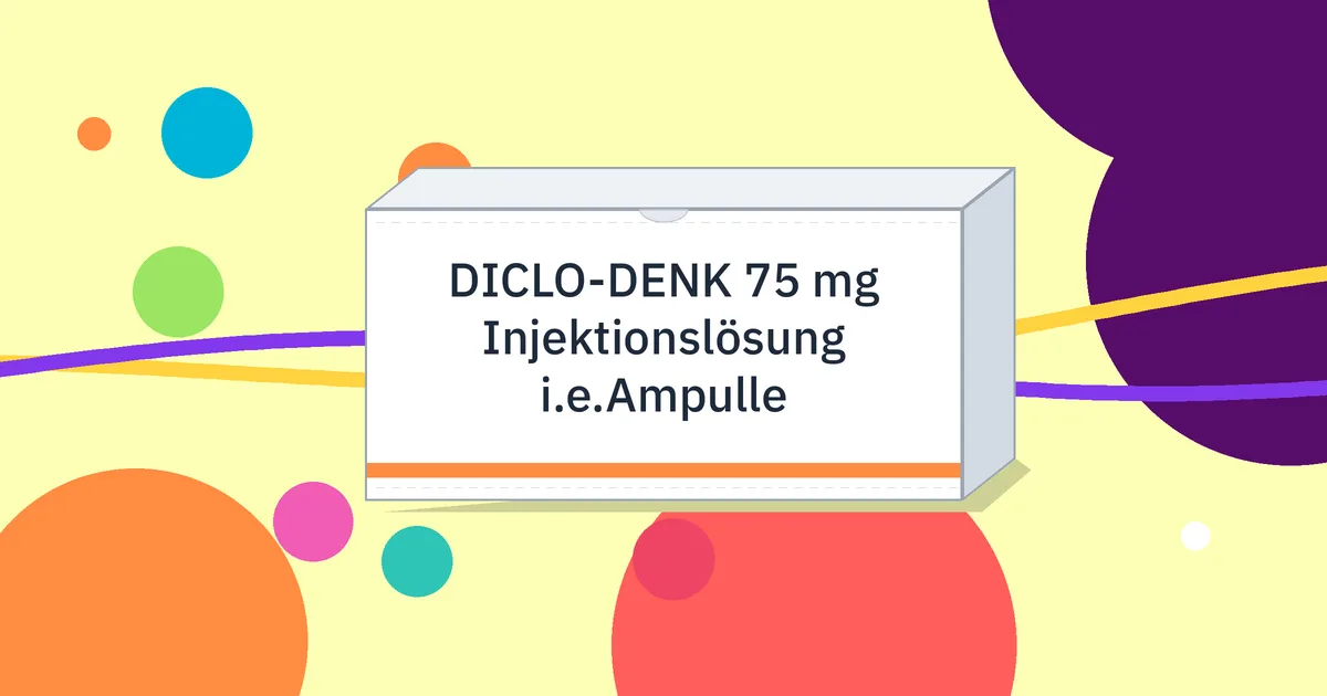 Symbolbild: Packung mit der Aufschrift DICLO-DENK 75 mg Injektionslösung i.e.Ampulle (PZN 11692633) – Verfügbarkeit und Bezug in Apotheken in Frankfurt am Main
