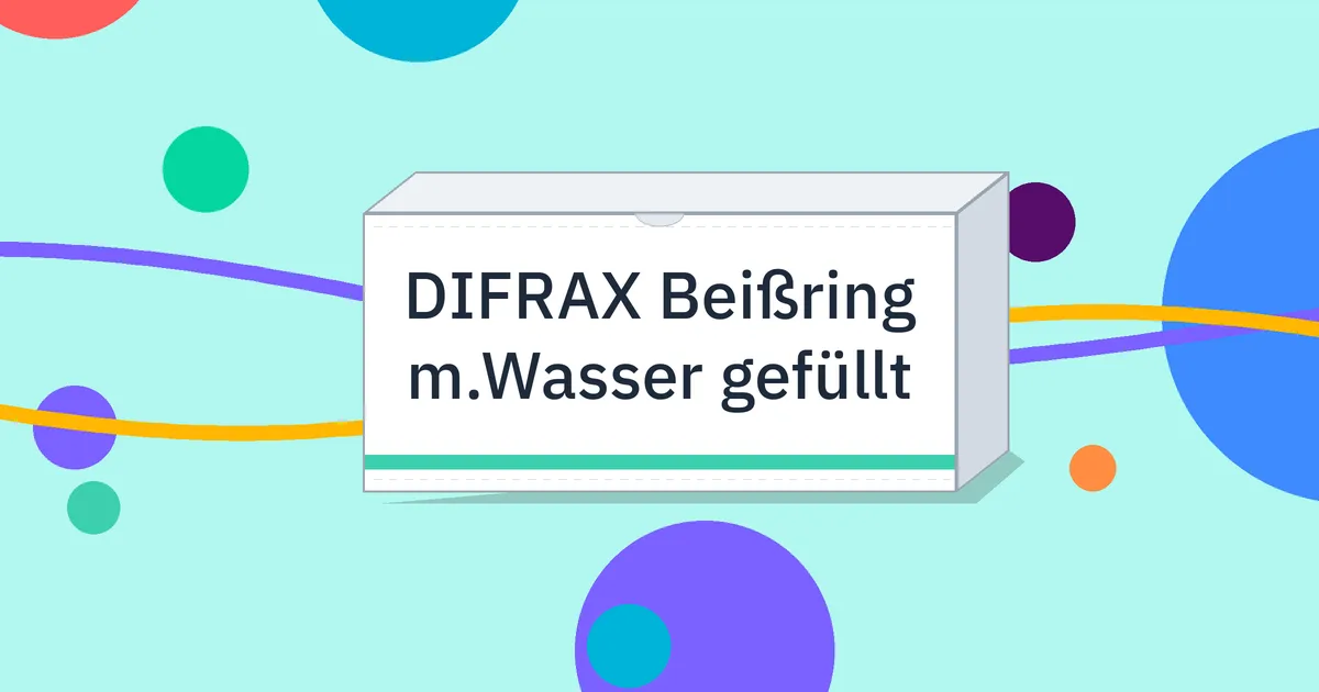 Symbolbild: Packung mit der Aufschrift DIFRAX Beißring m.Wasser gefüllt (PZN 12517843) – Verfügbarkeit und Bezug in Apotheken in Frankfurt am Main