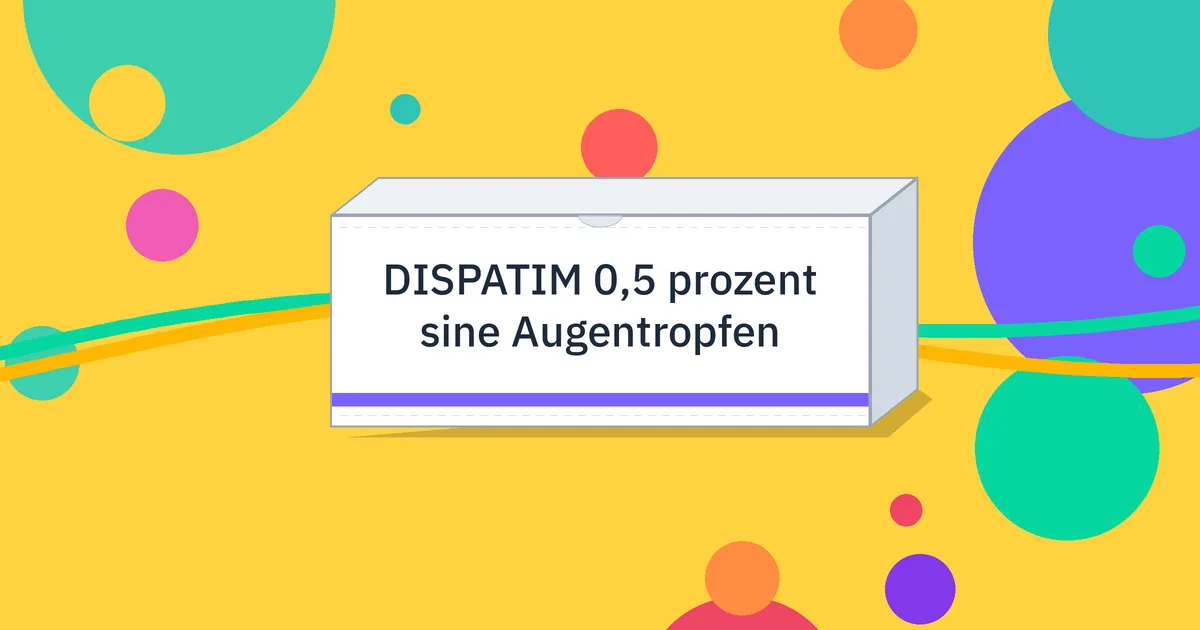 Symbolbild: Packung mit der Aufschrift DISPATIM 0,5 prozent sine Augentropfen (PZN 07113948) – Verfügbarkeit und Bezug in Apotheken in Frankfurt am Main