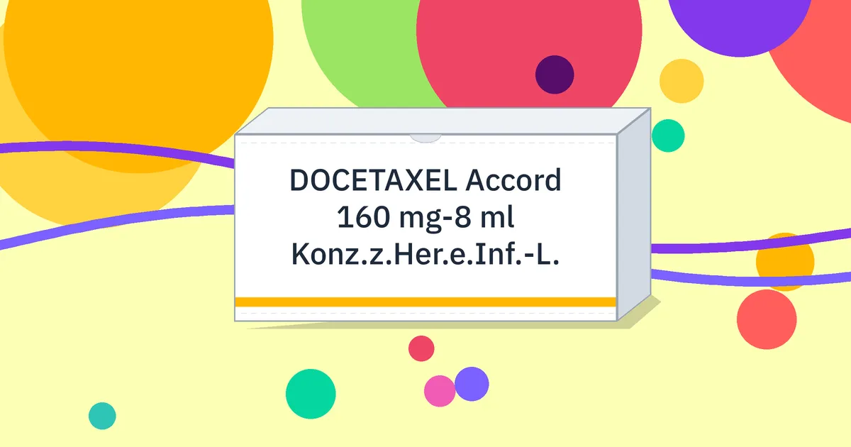 Symbolbild: Packung mit der Aufschrift DOCETAXEL Accord 160 mg-8 ml Konz.z.Her.e.Inf.-L. (PZN 19854087) – Verfügbarkeit und Bezug in Apotheken in Frankfurt am Main