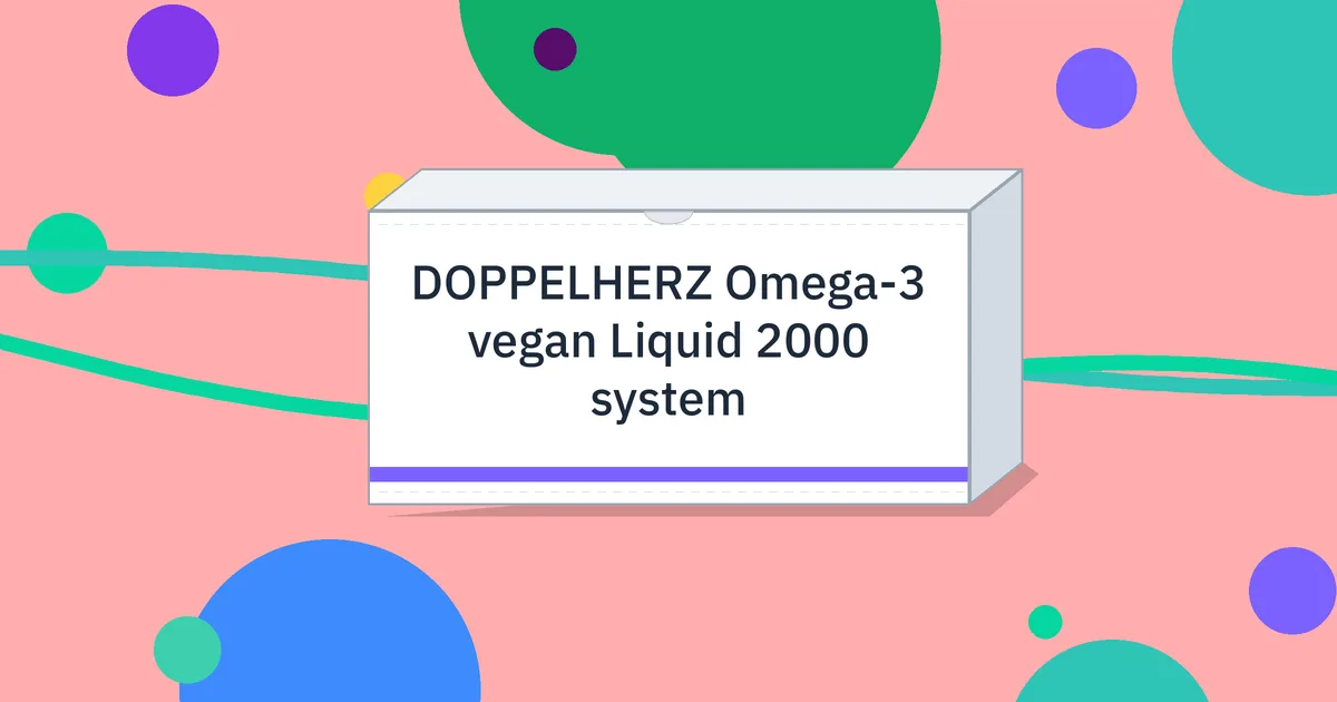 Symbolbild: Packung mit der Aufschrift DOPPELHERZ Omega-3 vegan Liquid 2000 system (PZN 19294576) – Verfügbarkeit und Bezug in Apotheken in Frankfurt am Main