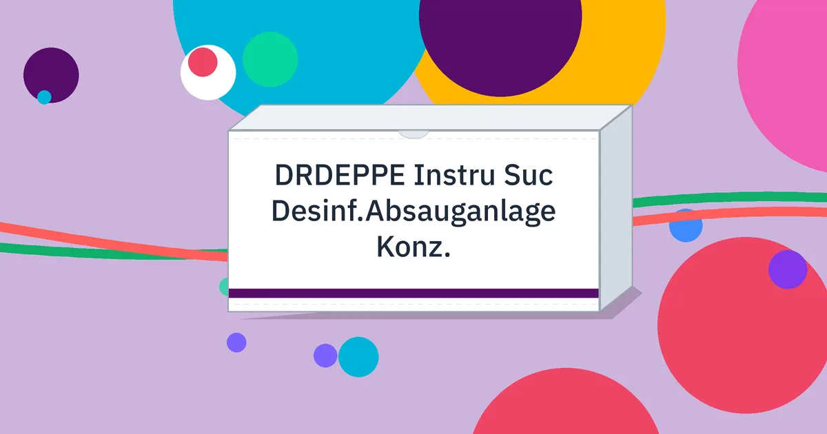 Symbolbild: Packung mit der Aufschrift DRDEPPE Instru Suc Desinf.Absauganlage Konz. (PZN 18313389) – Verfügbarkeit und Bezug in Apotheken in Frankfurt am Main