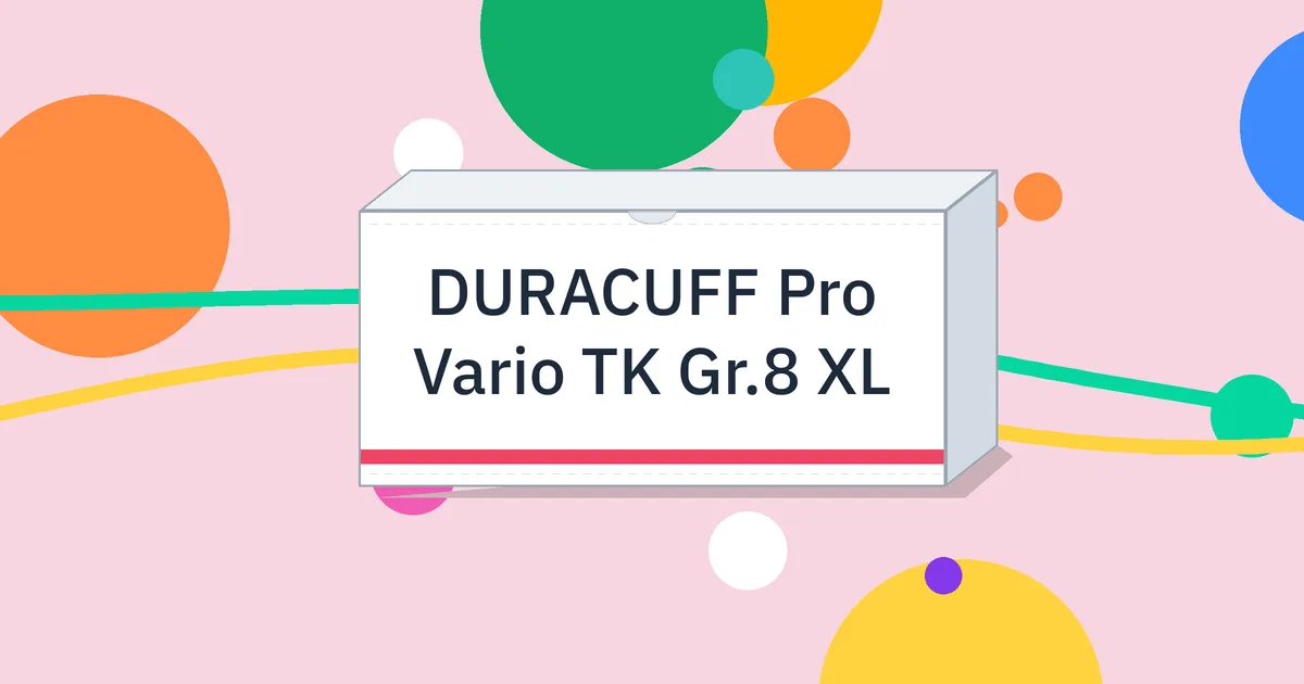 Symbolbild: Packung mit der Aufschrift DURACUFF Pro Vario TK Gr.8 XL (PZN 19245537) – Verfügbarkeit und Bezug in Apotheken in Frankfurt am Main