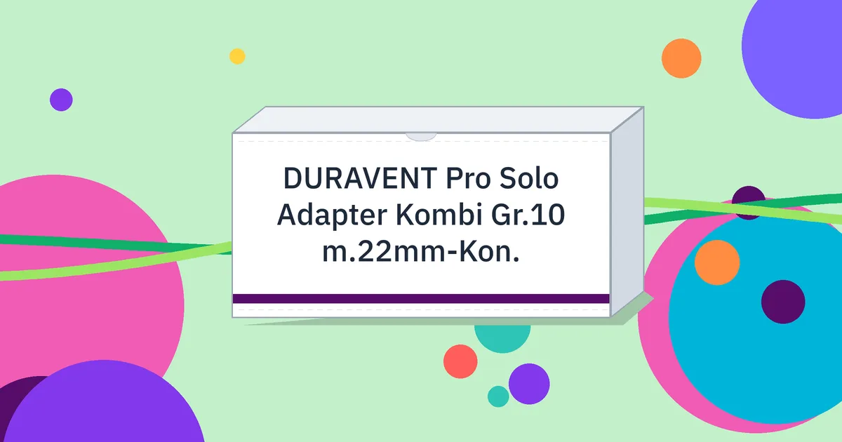 Symbolbild: Packung mit der Aufschrift DURAVENT Pro Solo Adapter Kombi Gr.10 m.22mm-Kon. (PZN 19272592) – Verfügbarkeit und Bezug in Apotheken in Frankfurt am Main