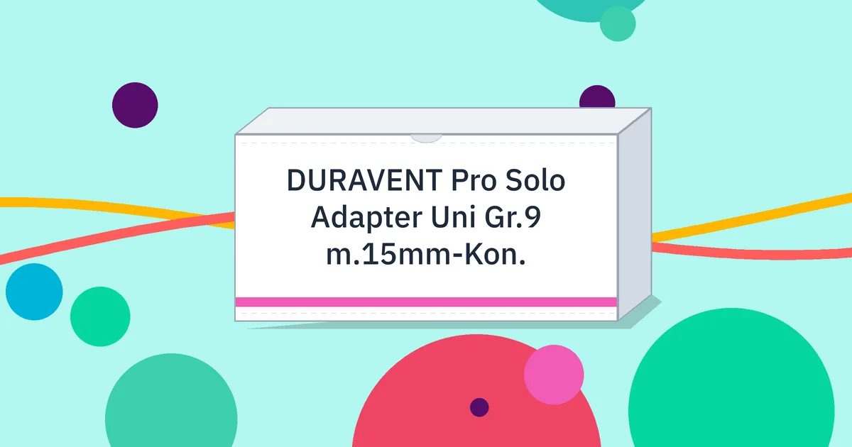Symbolbild: Packung mit der Aufschrift DURAVENT Pro Solo Adapter Uni Gr.9 m.15mm-Kon. (PZN 19272681) – Verfügbarkeit und Bezug in Apotheken in Frankfurt am Main