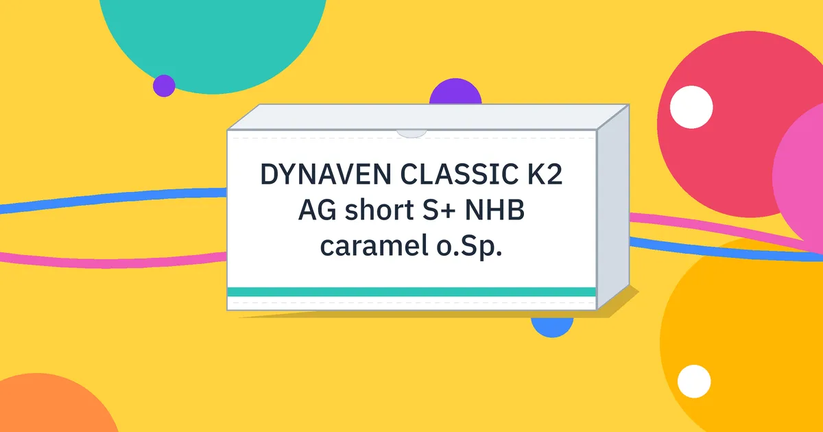 Symbolbild: Packung mit der Aufschrift DYNAVEN CLASSIC K2 AG short S+ NHB caramel o.Sp. (PZN 18418467) – Verfügbarkeit und Bezug in Apotheken in Frankfurt am Main