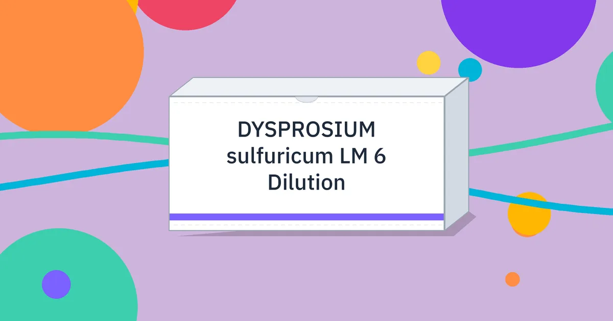 Symbolbild: Packung mit der Aufschrift DYSPROSIUM sulfuricum LM 6 Dilution (PZN 13467863) – Verfügbarkeit und Bezug in Apotheken in Frankfurt am Main