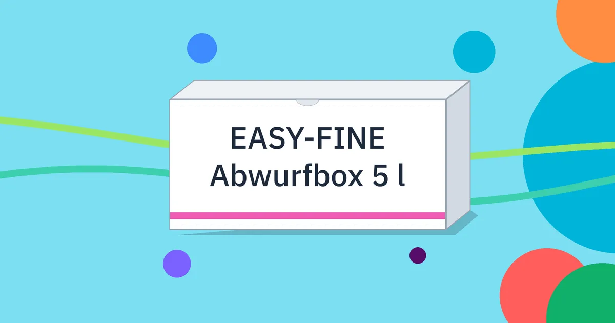 Symbolbild: Packung mit der Aufschrift EASY-FINE Abwurfbox 5 l (PZN 20091364) – Verfügbarkeit und Bezug in Apotheken in Frankfurt am Main