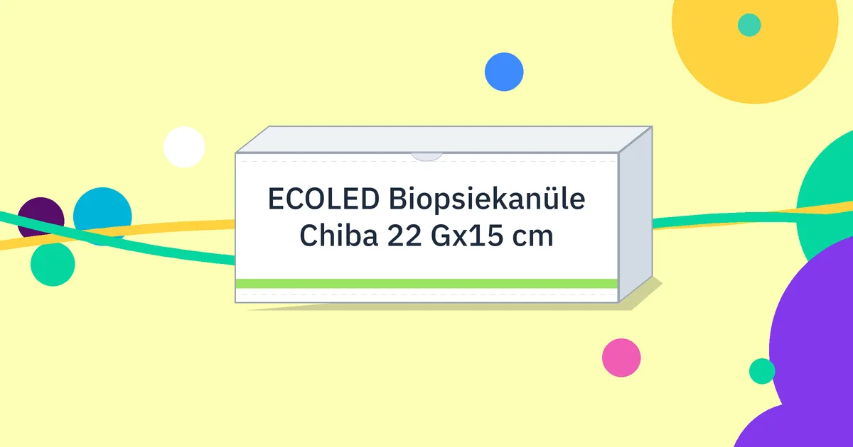 Symbolbild: Packung mit der Aufschrift ECOLED Biopsiekanüle Chiba 22 Gx15 cm (PZN 06125837) – Verfügbarkeit und Bezug in Apotheken in Frankfurt am Main