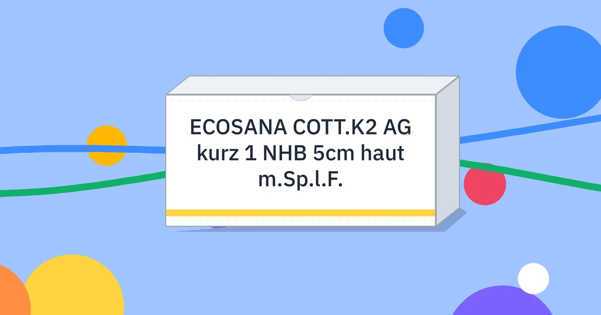 Symbolbild: Packung mit der Aufschrift ECOSANA COTT.K2 AG kurz 1 NHB 5cm haut m.Sp.l.F. (PZN 16948758) – Verfügbarkeit und Bezug in Apotheken in Frankfurt am Main