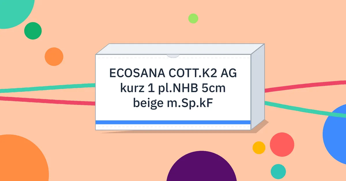 Symbolbild: Packung mit der Aufschrift ECOSANA COTT.K2 AG kurz 1 pl.NHB 5cm beige m.Sp.kF (PZN 16948681) – Verfügbarkeit und Bezug in Apotheken in Frankfurt am Main
