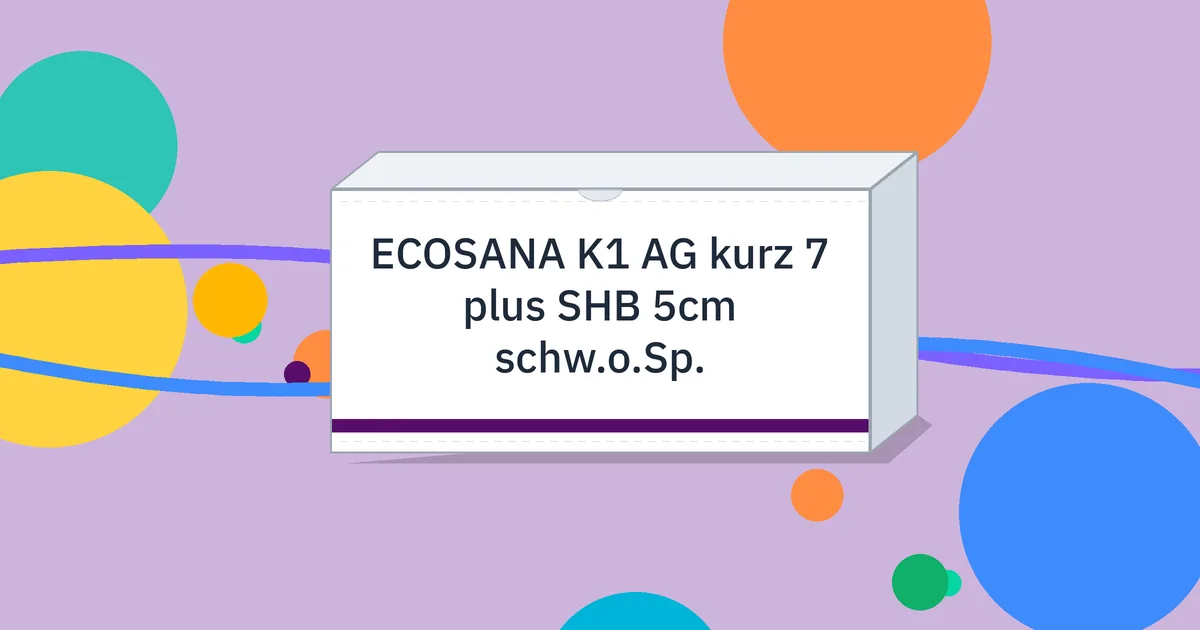 Symbolbild: Packung mit der Aufschrift ECOSANA K1 AG kurz 7 plus SHB 5cm schw.o.Sp. (PZN 04730534) – Verfügbarkeit und Bezug in Apotheken in Frankfurt am Main