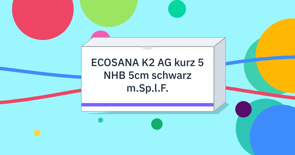Symbolbild: Packung mit der Aufschrift ECOSANA K2 AG kurz 5 NHB 5cm schwarz m.Sp.l.F. (PZN 10954947) – Verfügbarkeit und Bezug in Apotheken in Frankfurt am Main