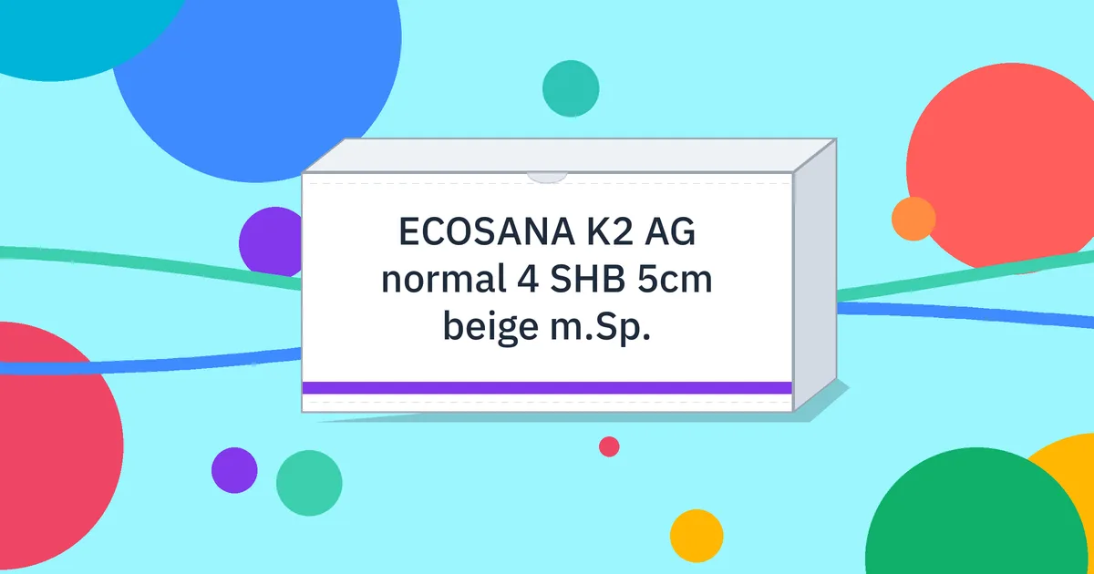 Symbolbild: Packung mit der Aufschrift ECOSANA K2 AG normal 4 SHB 5cm beige m.Sp. (PZN 01441640) – Verfügbarkeit und Bezug in Apotheken in Frankfurt am Main