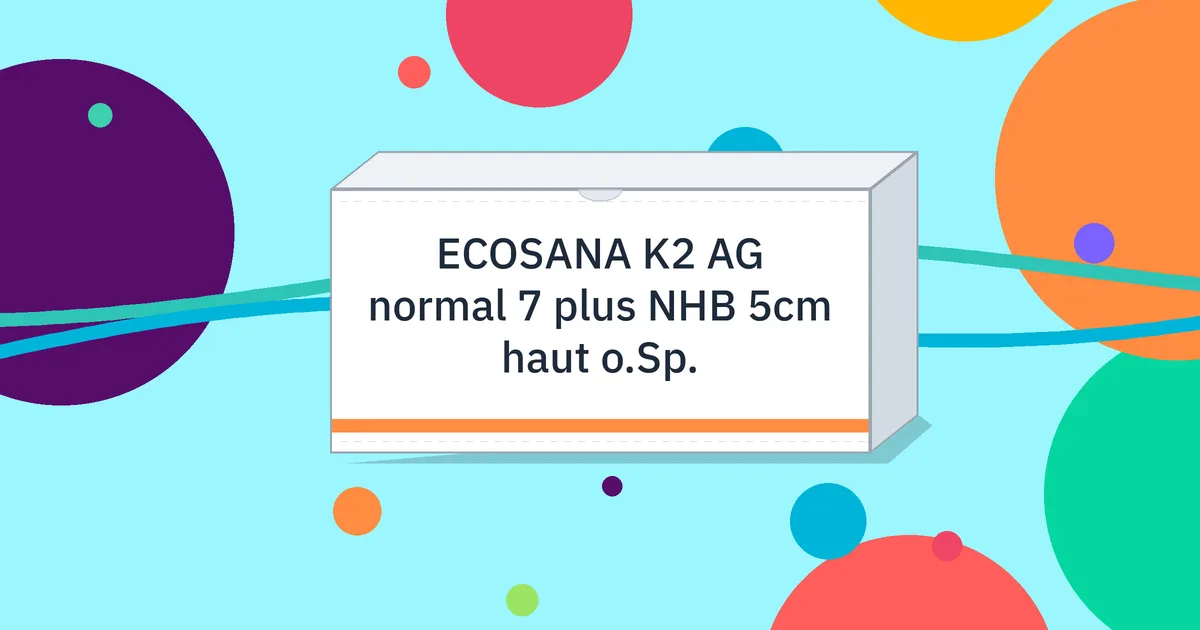 Symbolbild: Packung mit der Aufschrift ECOSANA K2 AG normal 7 plus NHB 5cm haut o.Sp. (PZN 01533922) – Verfügbarkeit und Bezug in Apotheken in Frankfurt am Main