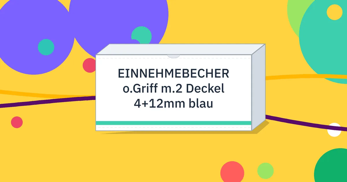 Symbolbild: Packung mit der Aufschrift EINNEHMEBECHER o.Griff m.2 Deckel 4+12mm blau (PZN 09002443) – Verfügbarkeit und Bezug in Apotheken in Frankfurt am Main