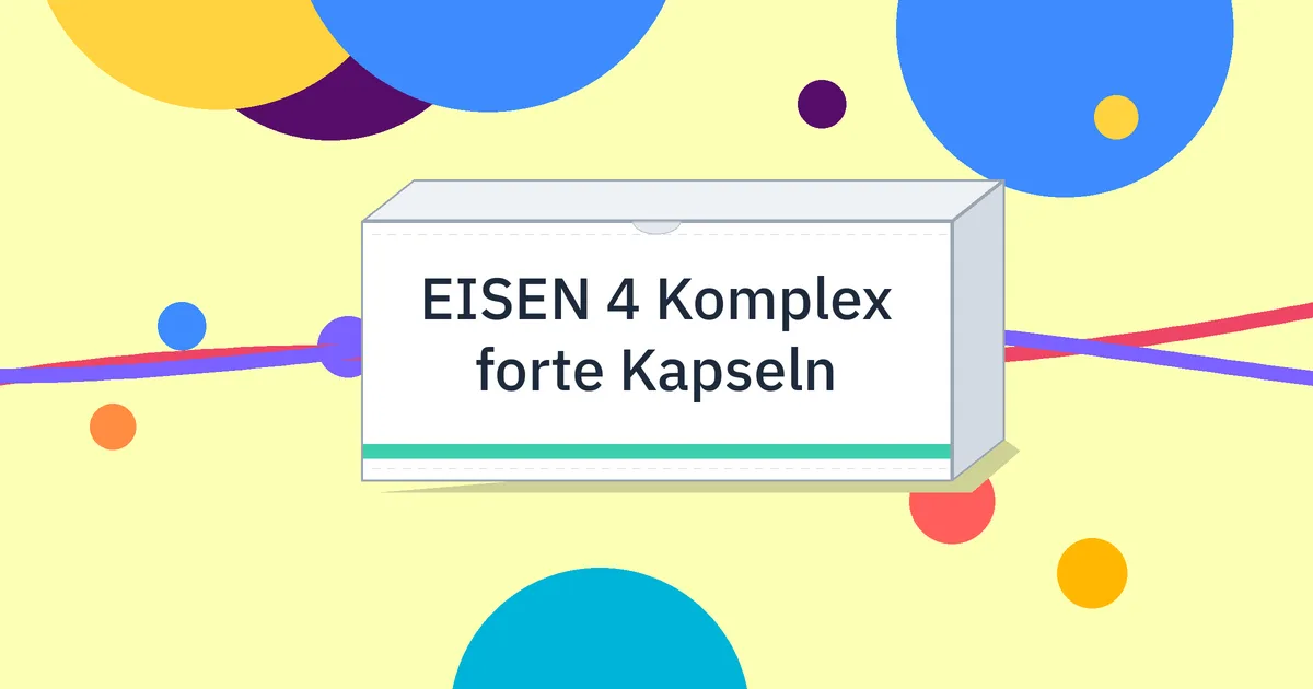 Symbolbild: Packung mit der Aufschrift EISEN 4 Komplex forte Kapseln (PZN 19829830) – Verfügbarkeit und Bezug in Apotheken in Frankfurt am Main