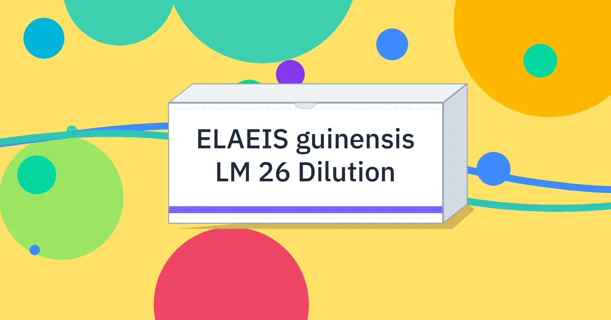 Symbolbild: Packung mit der Aufschrift ELAEIS guinensis LM 26 Dilution (PZN 13469951) – Verfügbarkeit und Bezug in Apotheken in Frankfurt am Main
