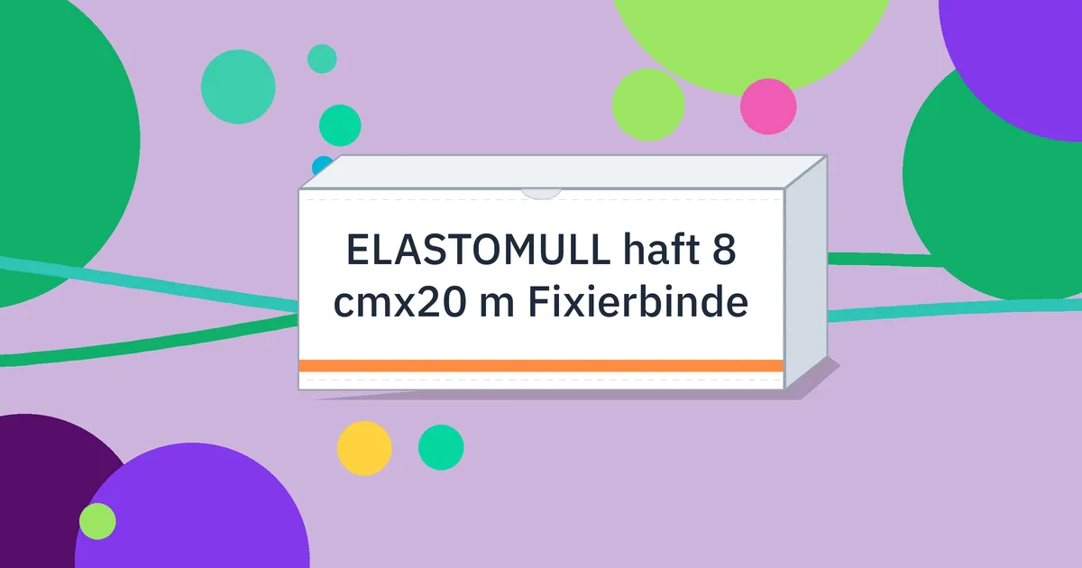 Symbolbild: Packung mit der Aufschrift ELASTOMULL haft 8 cmx20 m Fixierbinde (PZN 19134915) – Verfügbarkeit und Bezug in Apotheken in Frankfurt am Main