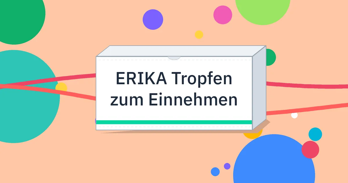 Symbolbild: Packung mit der Aufschrift ERIKA Tropfen zum Einnehmen (PZN 11365609) – Verfügbarkeit und Bezug in Apotheken in Frankfurt am Main