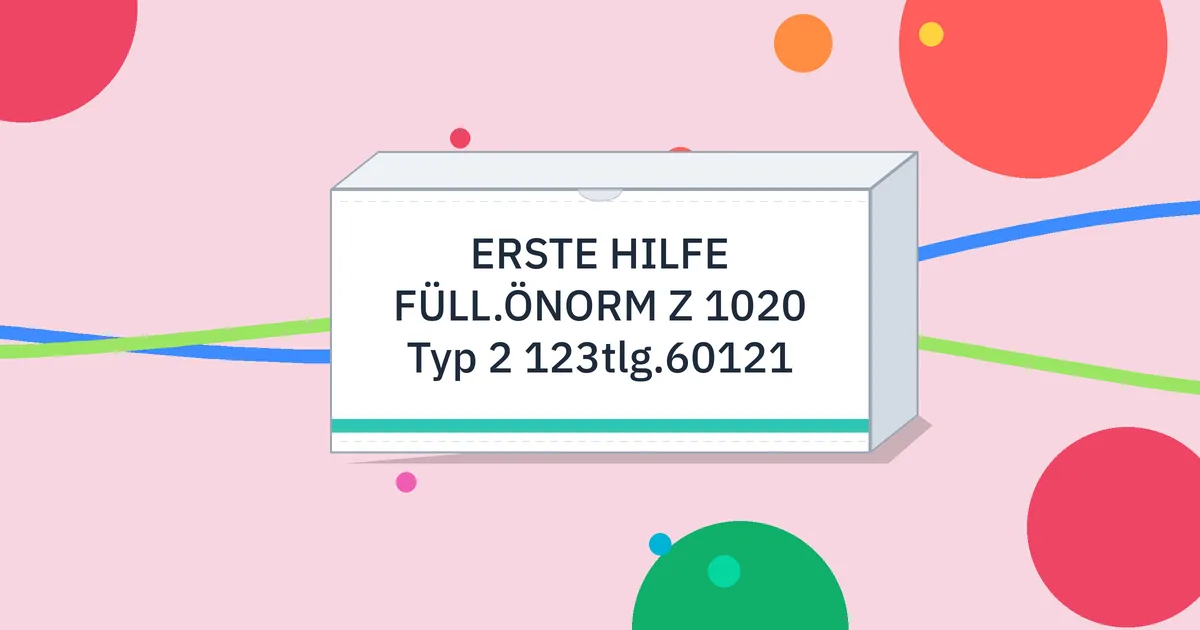 Symbolbild: Packung mit der Aufschrift ERSTE HILFE FÜLL.ÖNORM Z 1020 Typ 2 123tlg.60121 (PZN 13198104) – Verfügbarkeit und Bezug in Apotheken in Frankfurt am Main