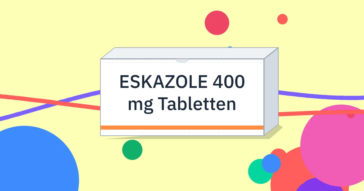 Symbolbild: Packung mit der Aufschrift ESKAZOLE 400 mg Tabletten (PZN 16809672) – Verfügbarkeit und Bezug in Apotheken in Frankfurt am Main