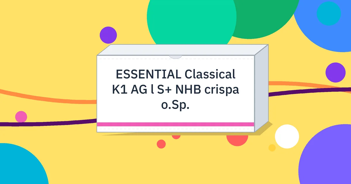 Symbolbild: Packung mit der Aufschrift ESSENTIAL Classical K1 AG l S+ NHB crispa o.Sp. (PZN 17001104) – Verfügbarkeit und Bezug in Apotheken in Frankfurt am Main