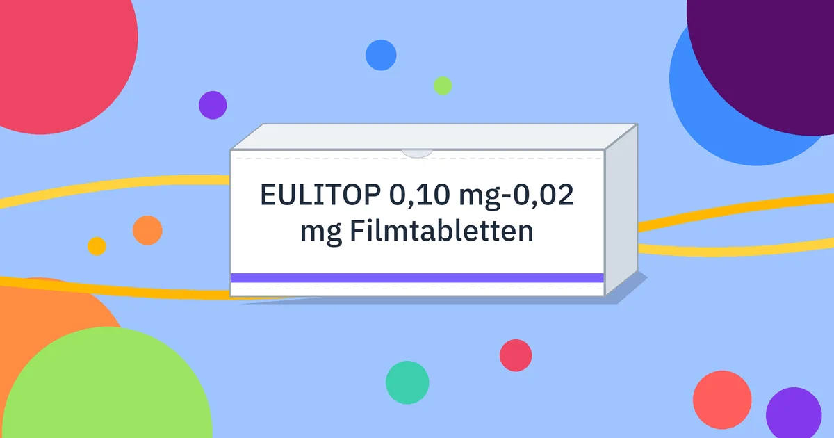 Symbolbild: Packung mit der Aufschrift EULITOP 0,10 mg-0,02 mg Filmtabletten (PZN 11354391) – Verfügbarkeit und Bezug in Apotheken in Frankfurt am Main